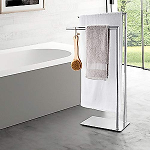 LANGPAI Freestanding Double Towel Racks Bathroom Accessories Towel Holder Stand on Floor Brass Chrome