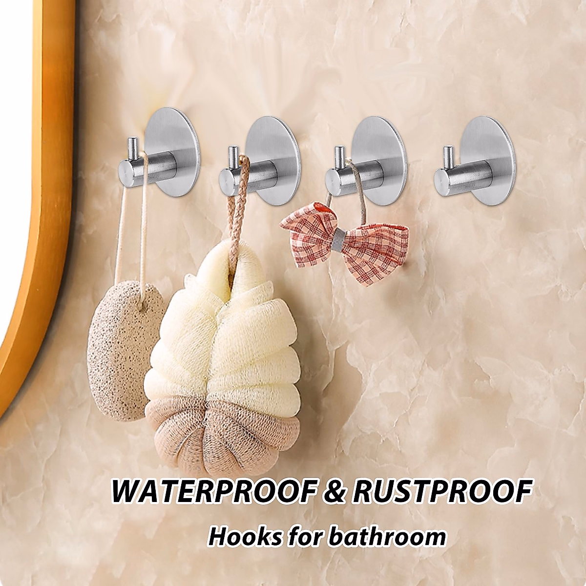 COMNICO 4 Pack Adhesive Hooks Heavy Duty Stick Towel Holder Hook Waterproof Stainless Steel Wall Hangers for Coats Keys Towel Robes Home Bathroom Kitchen Classroom Office (Silver)