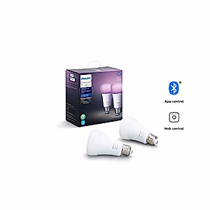 Philips Hue White and Color Ambiance 2-Pack A19 LED Smart Bulb & Smart Hub (Compatible with Alexa Apple HomeKit and Google Assistant), White Ambiance, Hue Hub
