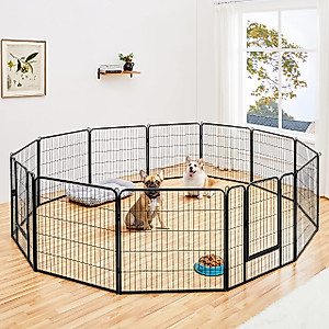 Topeakmart 12 Panel 32-inch Heavy Duty Dog Pen- Foldable Metal Dog Pen Dog Exercise Pen Barrier Crate Cage Kennel Portable Cat Duck Chicken Puppy Fence with Door Outdoor & Indoor Black