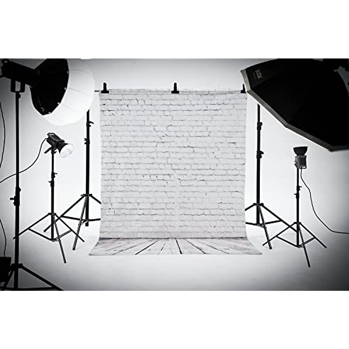 Harfirbe 5X7ft White Brick Photography Background Retro Wooden Floor Portrait Photo Studio