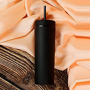 Ezhydrate SKINNY TUMBLERS (4 pack) - BLACK-16oz Matte Pastel Colored Acrylic Tumblers with Lids and Straws | Double Wall Plastic Tumbler With Lid and Straw bulk w Straw Cleaner INCLUDED