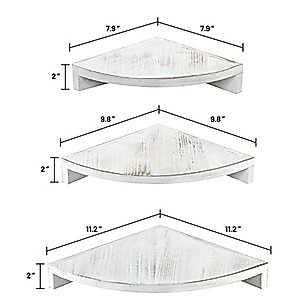SOLLASI Rustic White Floating Corner Shelves Set of 3, Farmhouse Wooden Corner Wall Shelf, Kitchen Storage Shelf Wall Mount, Hanging Wall Decor Corner Shelf for Bedroom, Living Room, Bathroom, Office