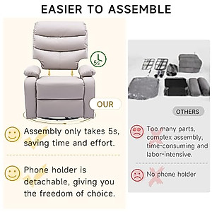 GNMLP2020 Swivel Rocking Recliner Chair, Manual Recliner Chair with Cell Phone Holder, PU Leather Small Rock Recliner Easy to Operate Reclining for Living Room, Nursery, Beige