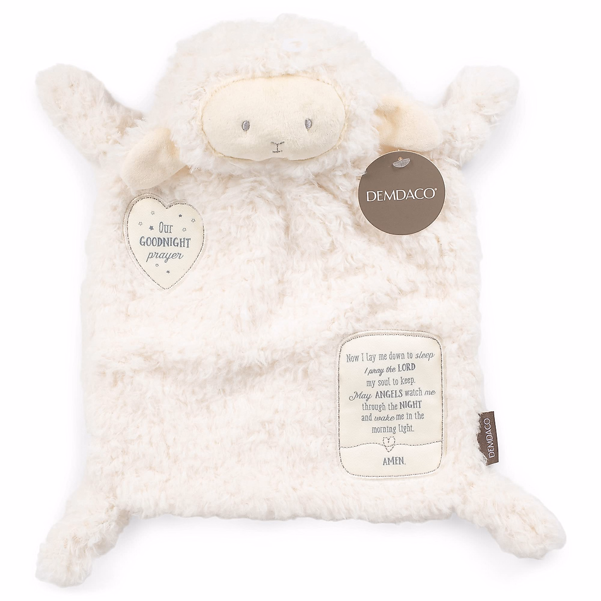 DEMDACO Clean White Fuzzy Lamb Goodnight Prayer Polyester Plush Children's Stuffed Animal Blankie