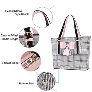 MOSISO Laptop Tote Bag Compatible with MacBook Pro 14 inch M4 M3 M2 M1,Compatible with MacBook Air/Pro,13-13.3 inch Notebook, PU Leather Large Capacity Work Bag Travel Handbag with Grid MO-GID002LTBR