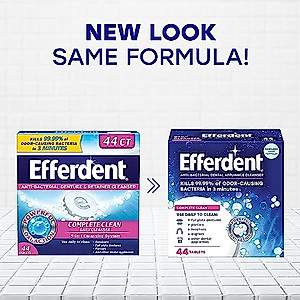 Efferdent Denture Cleanser Tablets, Complete Clean, Cleanser for Retainer and Dental Appliances, 44 Count, (Pack of 12)