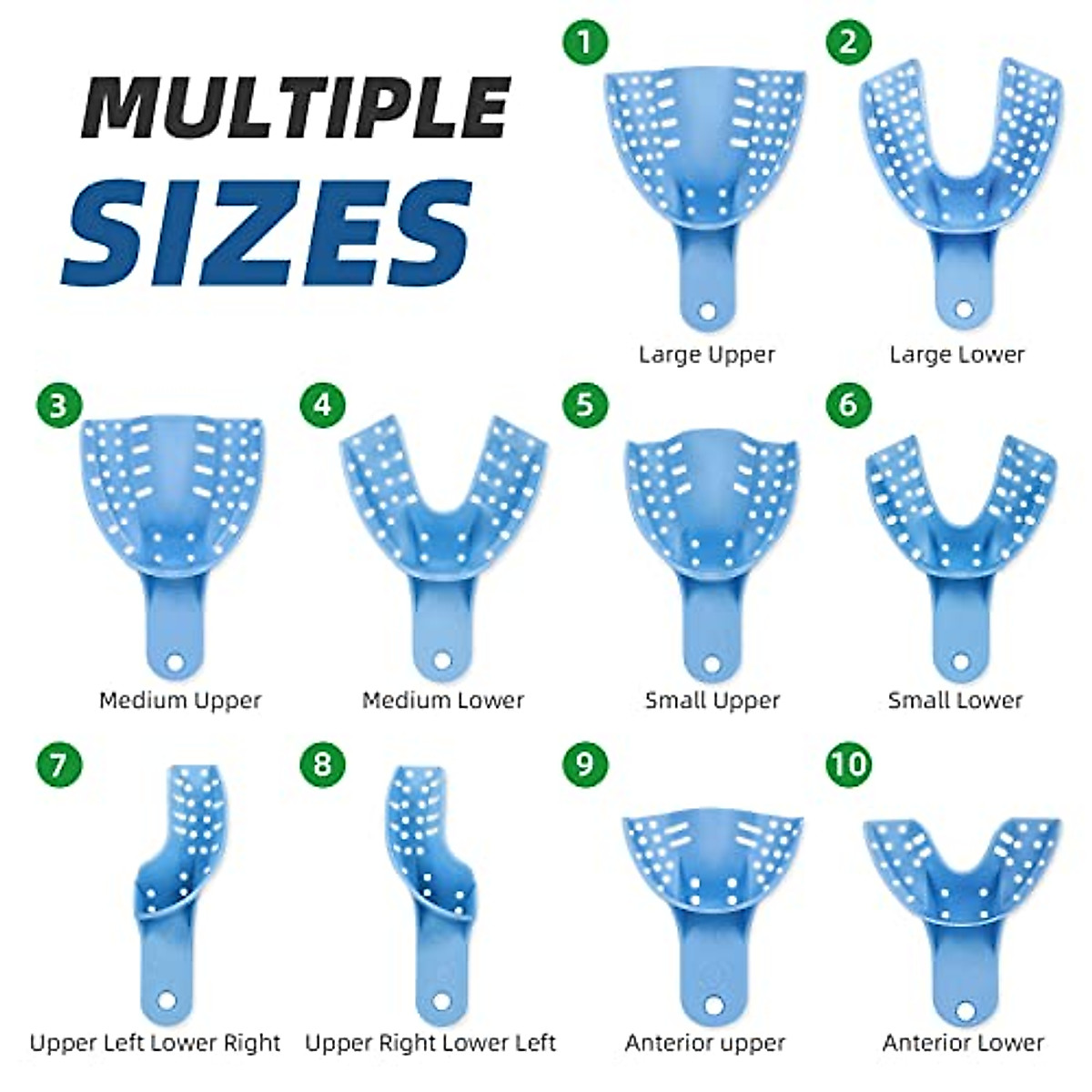 Annhua Dental Impression Trays Autoclavable 10 PCS, Perforated Impression Trays Set Plastic Teeth Holder for Dental Clinic, Lab Equipment, Dental Students - Blue
