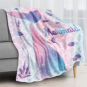Mermaid Blanket Mermaid Present for Girls，Mermaid Throw Blankets Flannel Soft Warm Plush Sea Blanket for Girls Kids Women Adult for All Season Bed Couch Living Room Decor 50"x60"