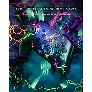 Switch Controller Compatible with Switch/Switch Lite/Switch OLED/Windows/iOS/Android, RGB Lightning Programmable 1000mAh Wireless Switch Pro Controller with One Key Pairing Wake Up Turbo Vibration