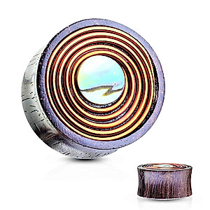 Mother of Pearl Center Inlay with Copper Wire Coil Organic Sono Wood Double Flared Saddle Plugs (1/2" (12mm))