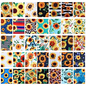 70 Pcs Sunflower Jelly Cotton Fabric Patchwork Roll, 2.55 Inch Cotton Sunflower Fabric Quilting Strips Sunflower Roll Up Jelly Fabric Patchwork Fabric for Quilters and Sewing DIY Crafts