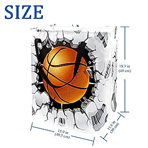 Basketball in the Damage Wall Crack Print Collapsible Laundry Hamper, 60L Waterproof Laundry Baskets Washing Bin Clothes Toys Storage for Dorm Bathroom Bedroom