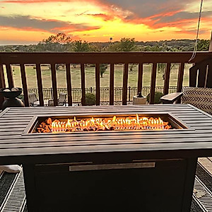 YITAHOME 43 Inch Propane Fire Pit Table, 50,000 BTU Gas Fire Pit with Ignition Systems, Iron Tabletop, Lava Rock, Lid, Rectangular Outdoor Firetable for Patio Deck Garden Backyard (Black)