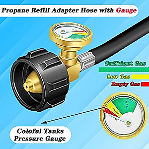 Upgraded Propane Refill Adapter Hose, 36" Propane Extension Refill Hose with Gauge, Shut off Valve, 1LB Propane Filling Hose Kit with 1 LB Propane Bottle Cap, Roll Sealing Tape (Rubber)