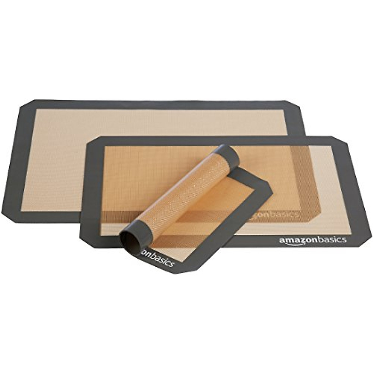 Amazon Basics Silicone, Non-Stick, Food Safe Baking Mat, Pack of 3, Beige/Gray, Rectangular, 16.5" x 11.62"