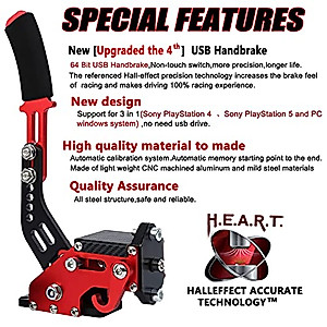 Obokidlyamor [Upgrade 4th GEN 3-IN-1 USB Handbrake Support T300RS/T300 Ferrari Compatible with PS5/PS4 + PC For Simracing Game Sim Rig with Clamp (For T300RS/T300/PS4/PS5 -Only Handbrake, Red)