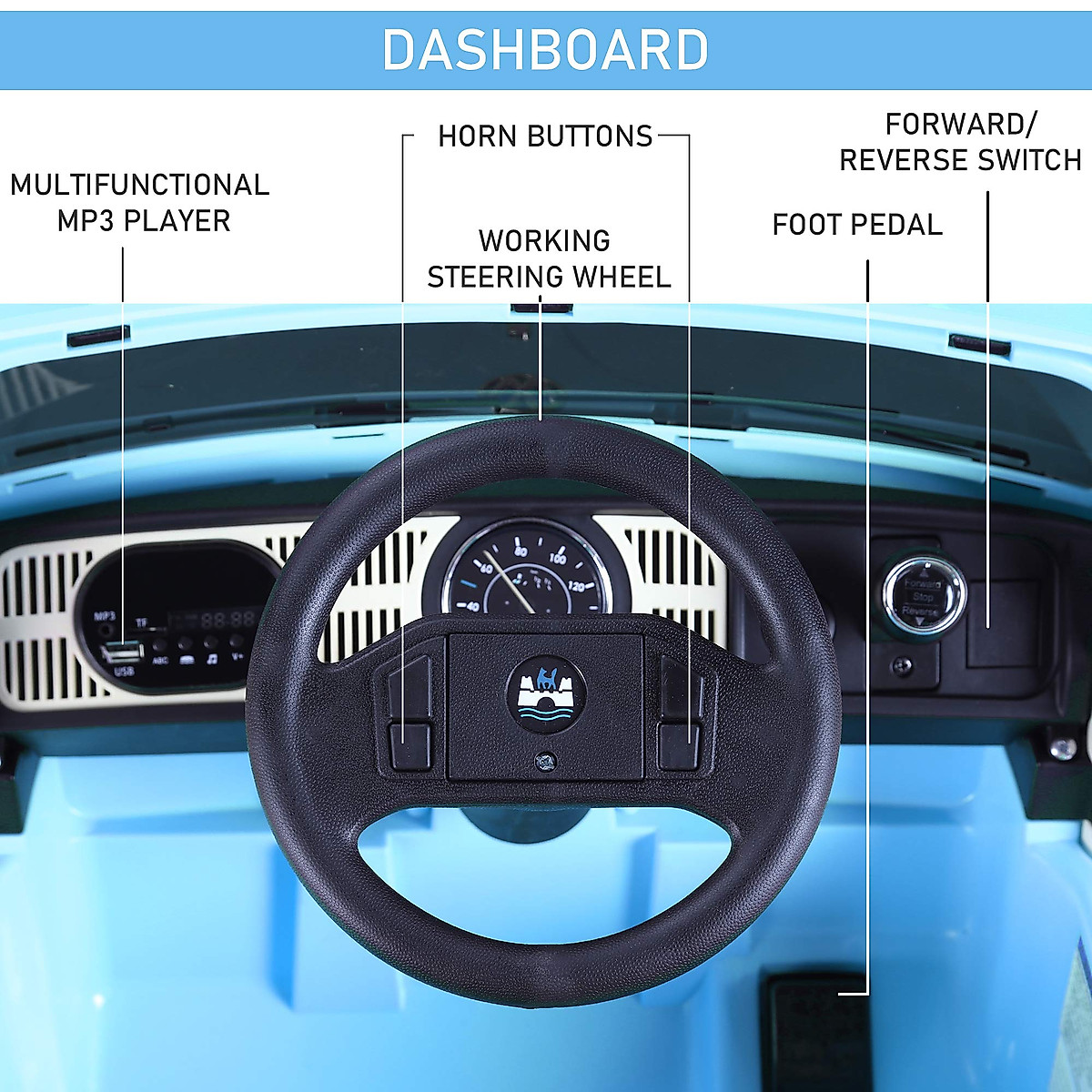 Aosom Licensed Volkswagen Beetle Electric Kids Ride-On Car 6V Battery Powered Toy with Remote Control Music Horn Lights MP3 for 3-6 Years Old Blue