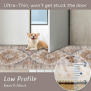 Madane Hallway Runner Rug 2x12, Extra Long Washable Runner Rugs with Rubber Backing, Non Slip Carpet Runner, Vintage Rug Runners for Kitchen Laundry Room Entryway (Turmeric/Grey, 2'x12')