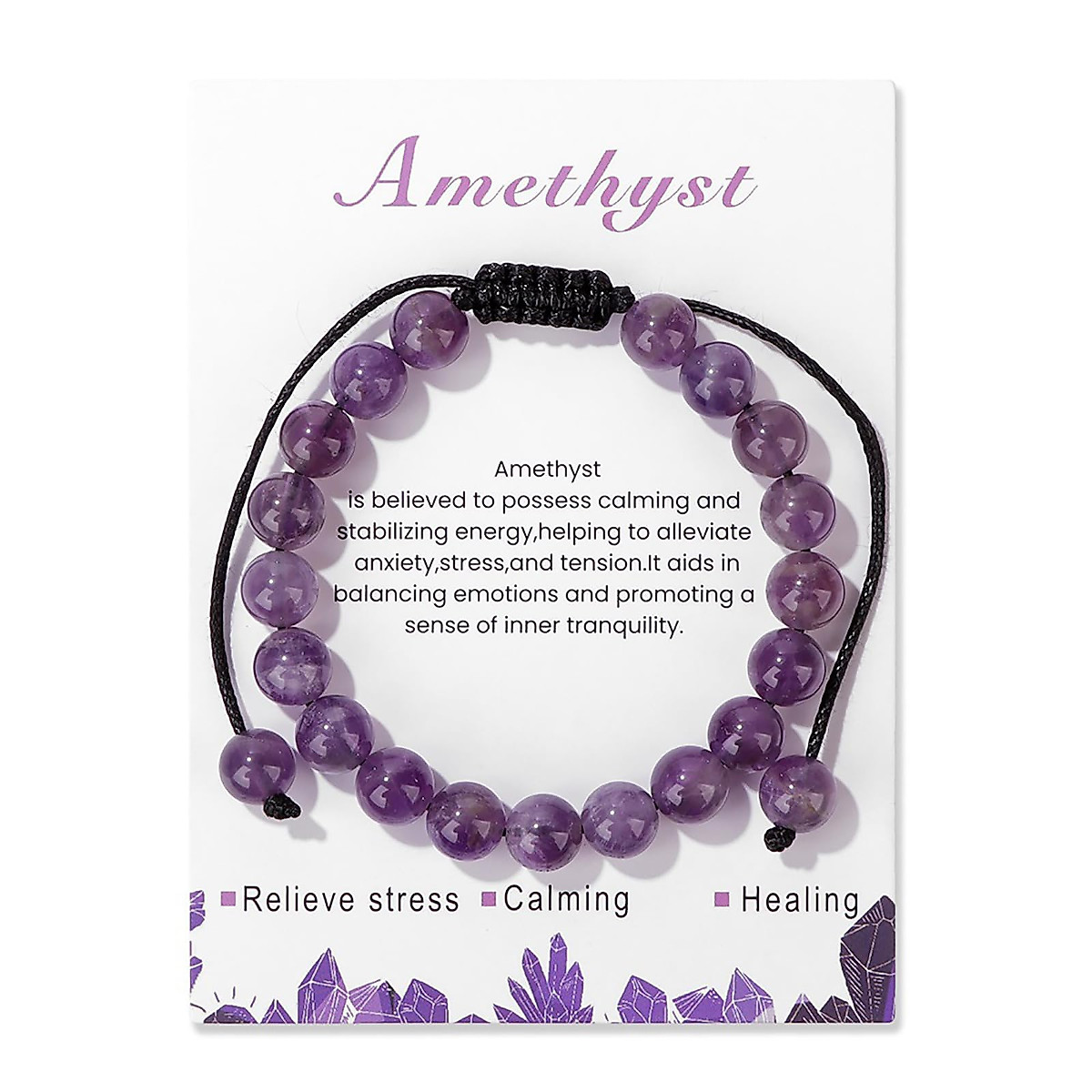 Amethyst Bracelet for Women 8mm Handmade Adjustable Amethyst Crystal Bracelet Natural Stone Purple Beaded Bracelet Healing Crystal Bracelets Amethyst Jewelry for Women