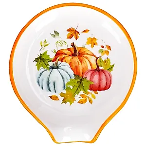 JarThenaAMCS 3.9 Inch Fall Mini Ceramic Spoon Rests Autumn Thanksgiving Pumpkin Maple Leaf Small Coffee Spoon Holder for Coffee Stirrers Teaspoon Bar Spoon Coffee Bar Accessories Coffee Station