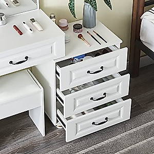 JBLCC Makeup Vanity Table with Lighted Mirror,Makeup Vanity with Power Outlet and Drawers, Storage Shelves, Vanity Desk for Woman Girls, White (5951USB)