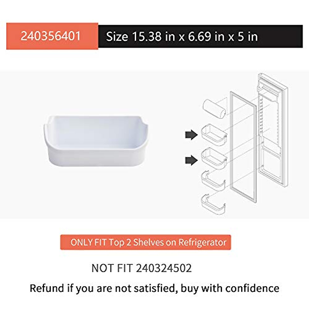 240356401 (Packs of 2) Durable refrigerator Door Shelf Replacement, Length 15.38", Compatible frigidaire Side Bin, Top 2 shelves on refrigerator side, Replac 240356402,240356406, 240356409