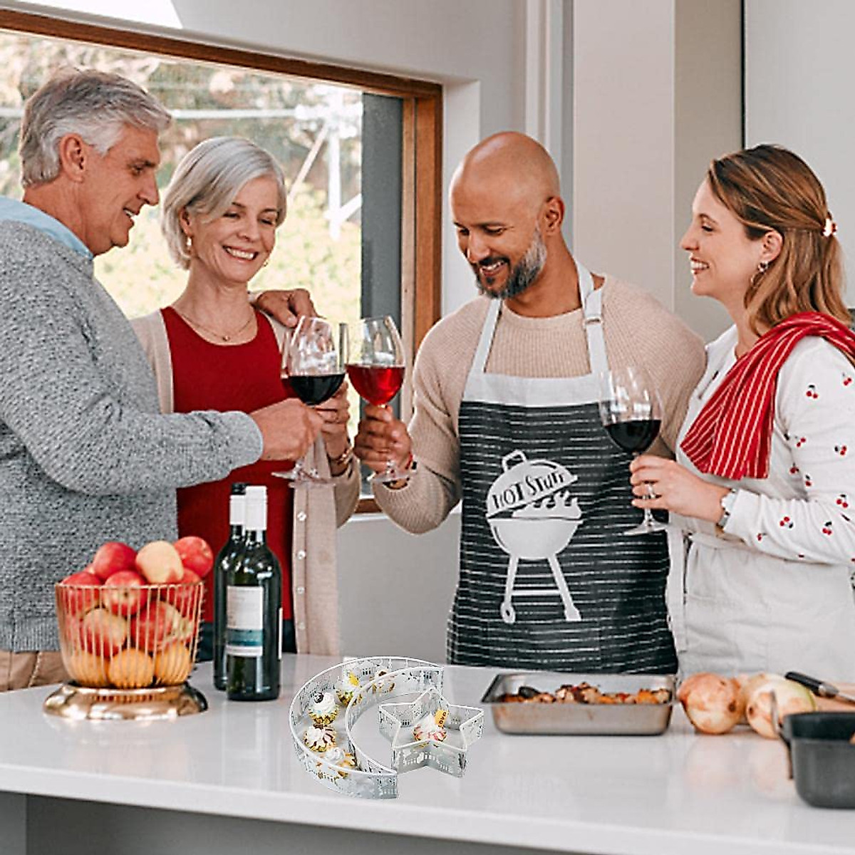 Ramadan Iron Tray Moon Star Shaped Eid Mubarak Dessert Tray for Wedding Party Festival Table Decor (White)