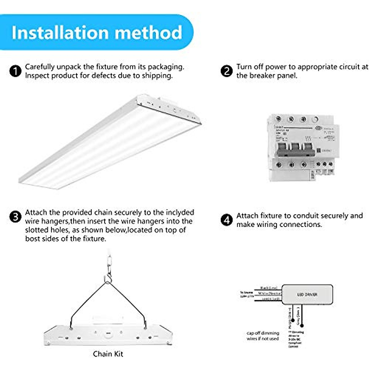 CINOTON 210W LED Linear High Bay Light, 4FT LED Shop Light Fixture 32000LM[800W HID/HPS Equiv.] 100-277V 1-10V Dimmable 5000K Daylight Indoor Commercial Warehouse Factory Office Workshop Garage 1 Pack