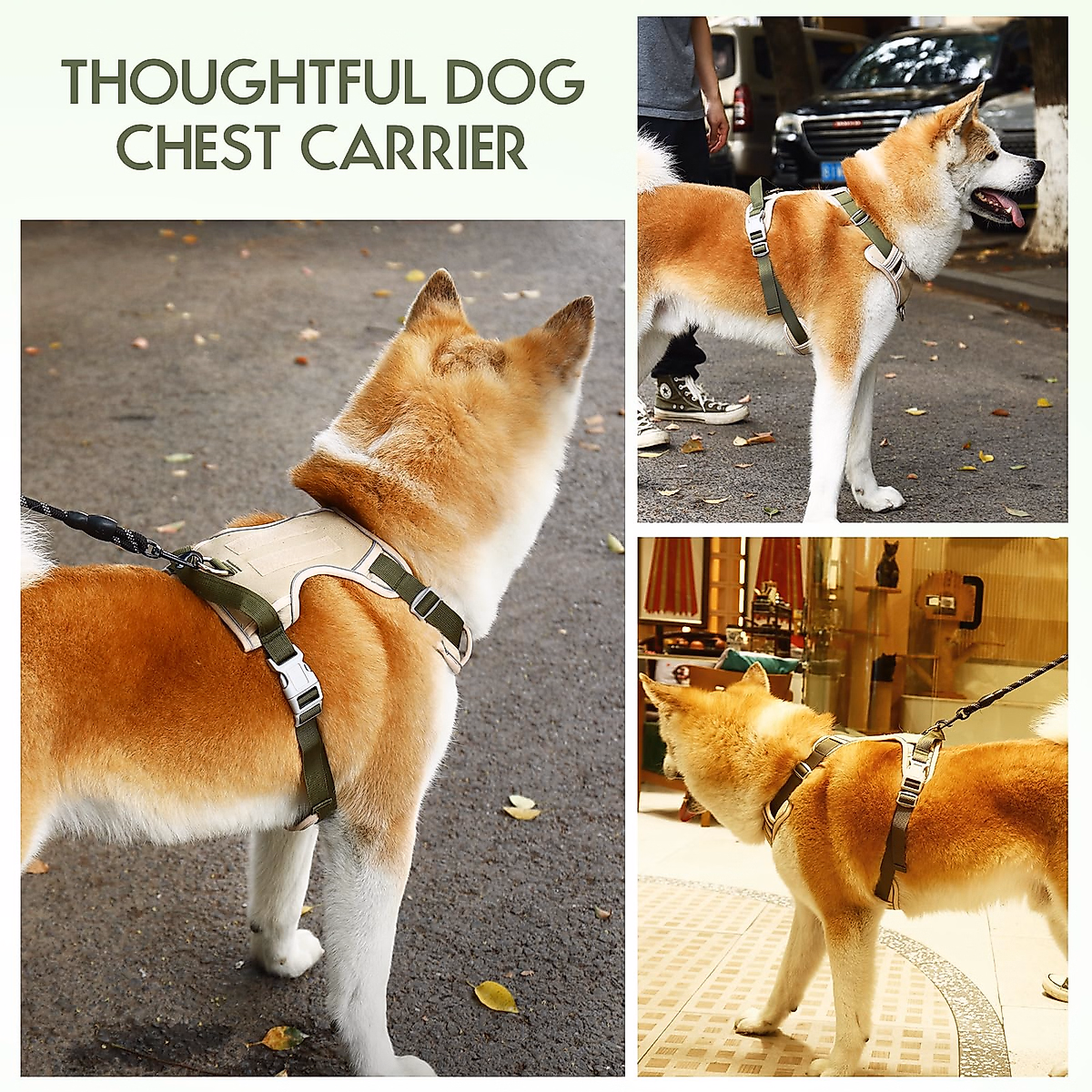 YIJISKY Dog Harness Adjustable Reflective Easy Control for Medium/Large Dog Harness with A Free Heavy Duty 5ft Dog Leash (XL (Neck: 23.6"-31", Chest: 26.7"-36.6")(Khaki, Extra Large)