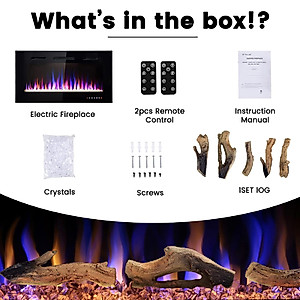 S-THROUGH 42 Inch Electric Fireplace Wall Mounted and Recessed, Linear Electric Fireplace with Remote Control & Timer, Touch Screen, Adjustable Flame Color, 750w/1500w Ultra-Thin Wall Fireplace Heater