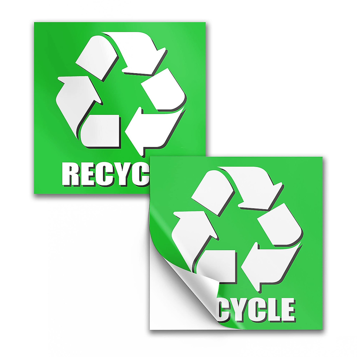 2 PC Recycling Stickers for Trash Can - 4 x 4 Vinyl Stickers - Waste Management Sticker - Trash Recycle Stickers - Green Recycling Bin Labels
