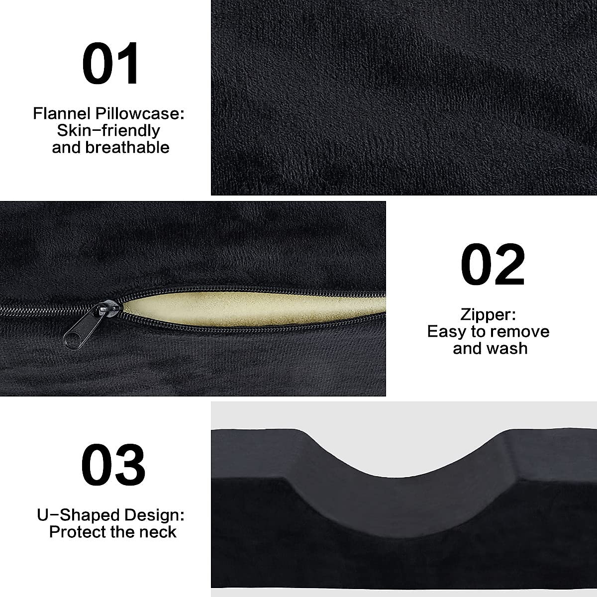 Topretty Eyelash Extension Pillow, U-Shape Memory Foam Professional Beauty Salon Pillow with Velvet Pillowcase, Comfortable Neck Contour Cervical Support Pillow for Graft Eyelash, 19x8x5 in (Black)