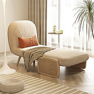 homary Sofa Bed Mid-Century Rattan Daybed Single Foldable Sofa Bed Couch Convertible Sleeper Lounge Chair