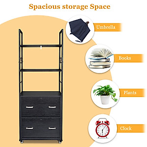 VINGLI 65.7" H 2 Drawer File Cabinet with Lock, Freestanding/Rolling File Cabinets for Home Office, Wood Black File Cabinet with Shelves Compatible with Both Letter and Legal Size Folders