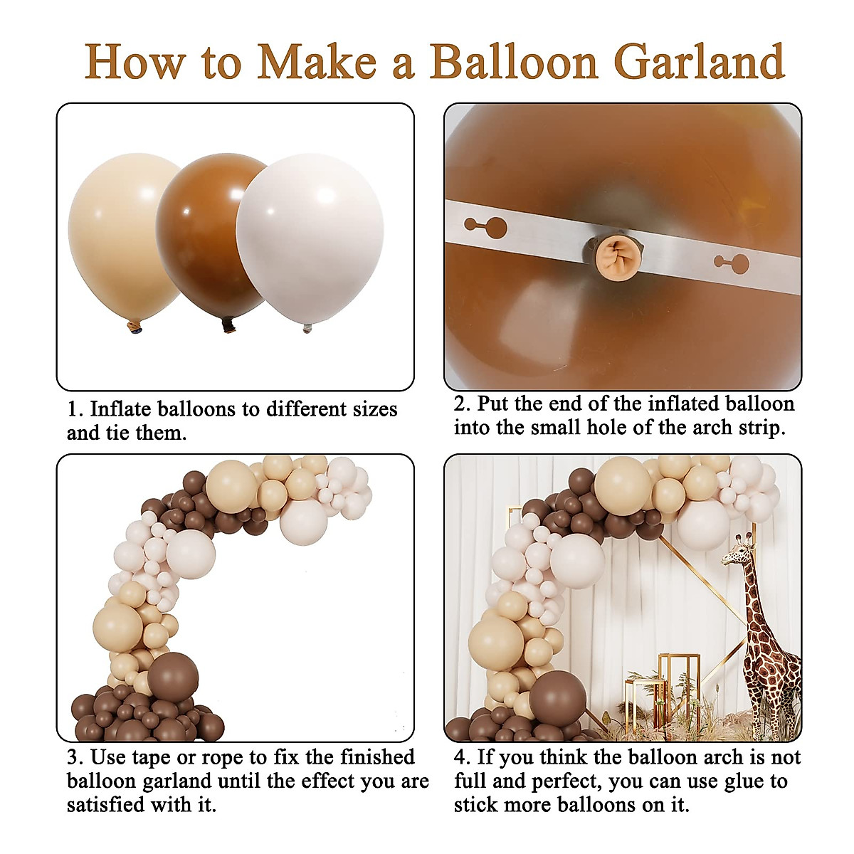 RUBFAC 276pcs Brown Balloons Garland Arch Kit with Double-Stuffed Boho Coffee Brown Beige White Balloon for Teddy Bear Baby Shower Jungle Safari Party Birthday Decorations