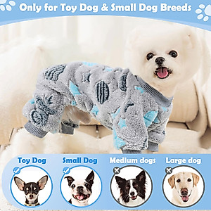 Fleece Dog Pajamas for Small Dogs Boy, Fall Winter Dog Pjs Cute Extra Small Puppy Clothes, 4 Legs Dog Sweater Jumpsuit, Soft & Stretchy Dog Onesies Pet Apparel Outfits for Chihuahua Yorkie Cat, XXXS