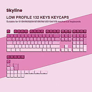 SDYZ XVX Low Profile Keycaps - Custom Gradient PBT for 60% 65% 75% 100% Cherry Gateron MX Switches (Low Profile and Traditional) Mechanical Keyboard - Pink