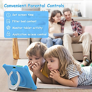 SGIN 10.1 inch Kids Tablet Android 12, 64GB ROM 2GB RAM(TF Card 512GB), Pre-Installed iWawa, Parental Control, 2.4G/5G WiFi, BT4.2, Dual Camera, Educational, Toddler Tablet Shockproof Case(Blue)