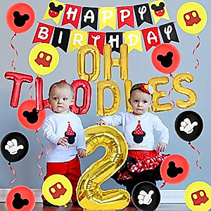Cartoon Mouse 2nd Birthday Party Supplies Oh Twodles Party Decorations Cake Topper Balloon Happy Birthday Banner Felt Garland