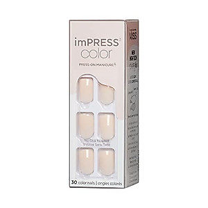 KISS imPRESS Color Press-On Manicure, Gel Nail Kit, PureFit Technology, Short Length, “Point Pink”, Polish-Free Solid Color Mani, Includes Prep Pad, Mini File, Cuticle Stick, and 30 Fake Nails