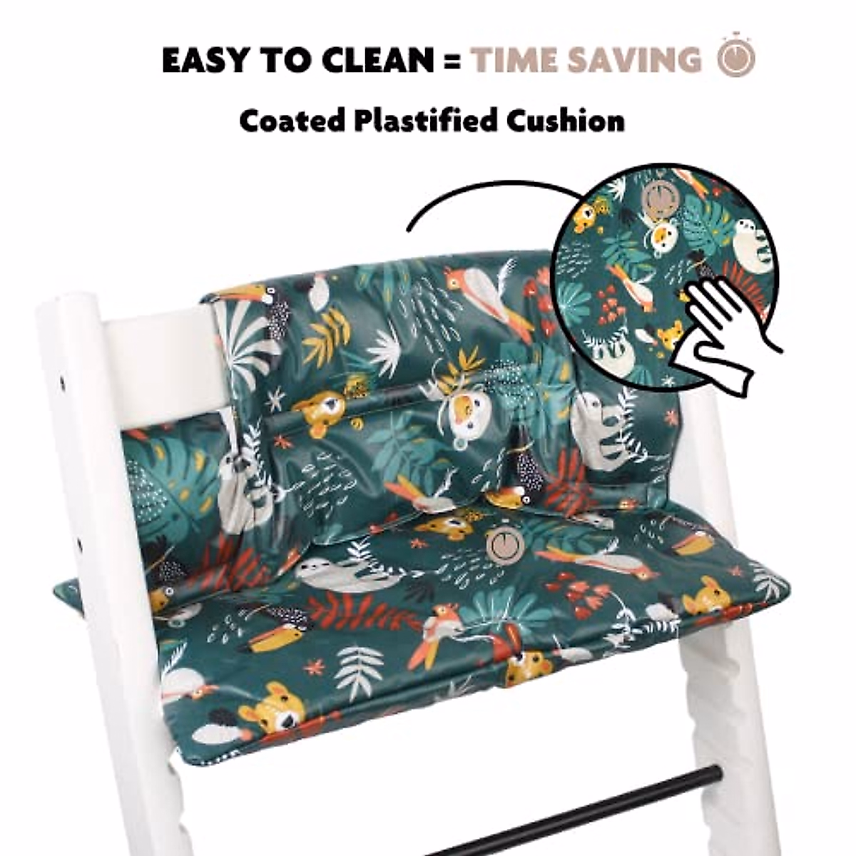 UKJE Cushion Compatible with Stokke Tripp Trapp - Soft Seat Cushion for Infants, Babies & Toddlers, High Chair Accessories, Cotton Fabric Insert, Easy to Install, Handmade in Europe (Green Monkey)