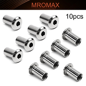 MroMax M10x21.5mm Nickel Plated Iron Insert Nut Rivet Hex Socket Head Nuts Screw Post Mounting for Furniture Installation Silver Tone 10Pcs