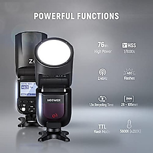 NEEWER Z1-C TTL Round Head Speedlite Flash Kit Compatible with Canon, 76Ws 2.4G 1/8000s HSS Flash with Modeling Lamp, Two 2600mAh Lithium Battery and USB Charger, 480 Full Power Shots, 1.5s Recycling