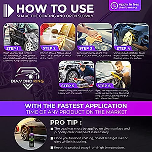 Diamond King 250ml Waterless Ceramic Car Coating - Nano Ceramic Coating for Cars - Car Detailing, Hydrophobic Top Coat, Durable, Quick Coat Car Wax Polish Spray - Car Shiner, Cleaner