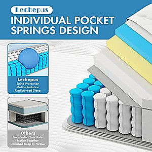 Twin XL Size Mattress, Lechepus 12 Inch Cooling Gel Memory Foam Hybrid Mattress with Pocket Innersring, Medium Firm Pillow Top Mattress for Supportive & Pressure Relief