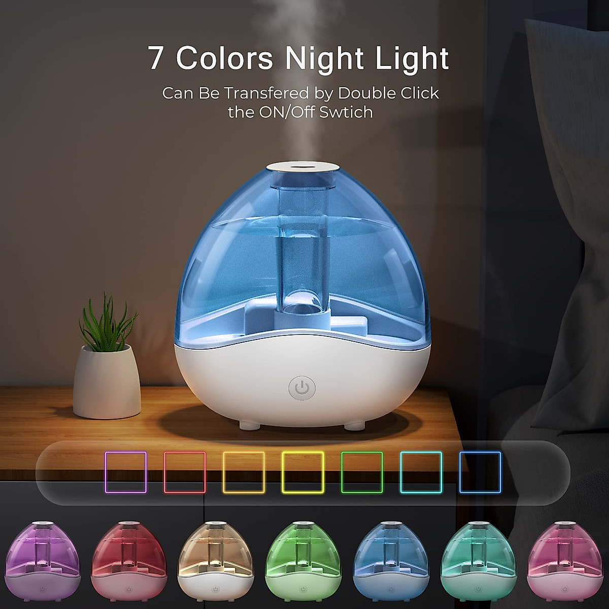 Cool Mist Humidifiers for Bedroom Large Room, Lerat Baby Humidifier with Night Light for Nursery, Auto Shut-off & Quiet Operation Humidifier for Plants, Air Ultrasonic for Pets, Indoor, Home, Office