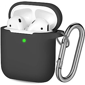 Hamile Cover Compatible with AirPods Case, Soft Silicone Protective Covers Skin (Front LED Visible) Designed for Airpod 2/ AirPod 1 Cases with Keychain Accessories, Women Girls Men Boys,Black