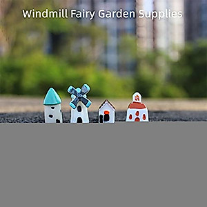 House Fairy Garden Accessories, Hand Painted Windmill Style Miniature Fairy House for Fairy Garden Supplies, Mini Figurines Set of 4 Pieces for Flower Pots Terrarium Decor Bonsai Decor Supplies DIY