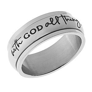 Beads & Pearls Jewelry 8mm Stainless Steel Women's Men's Inspirational Spinner Ring with God Silver